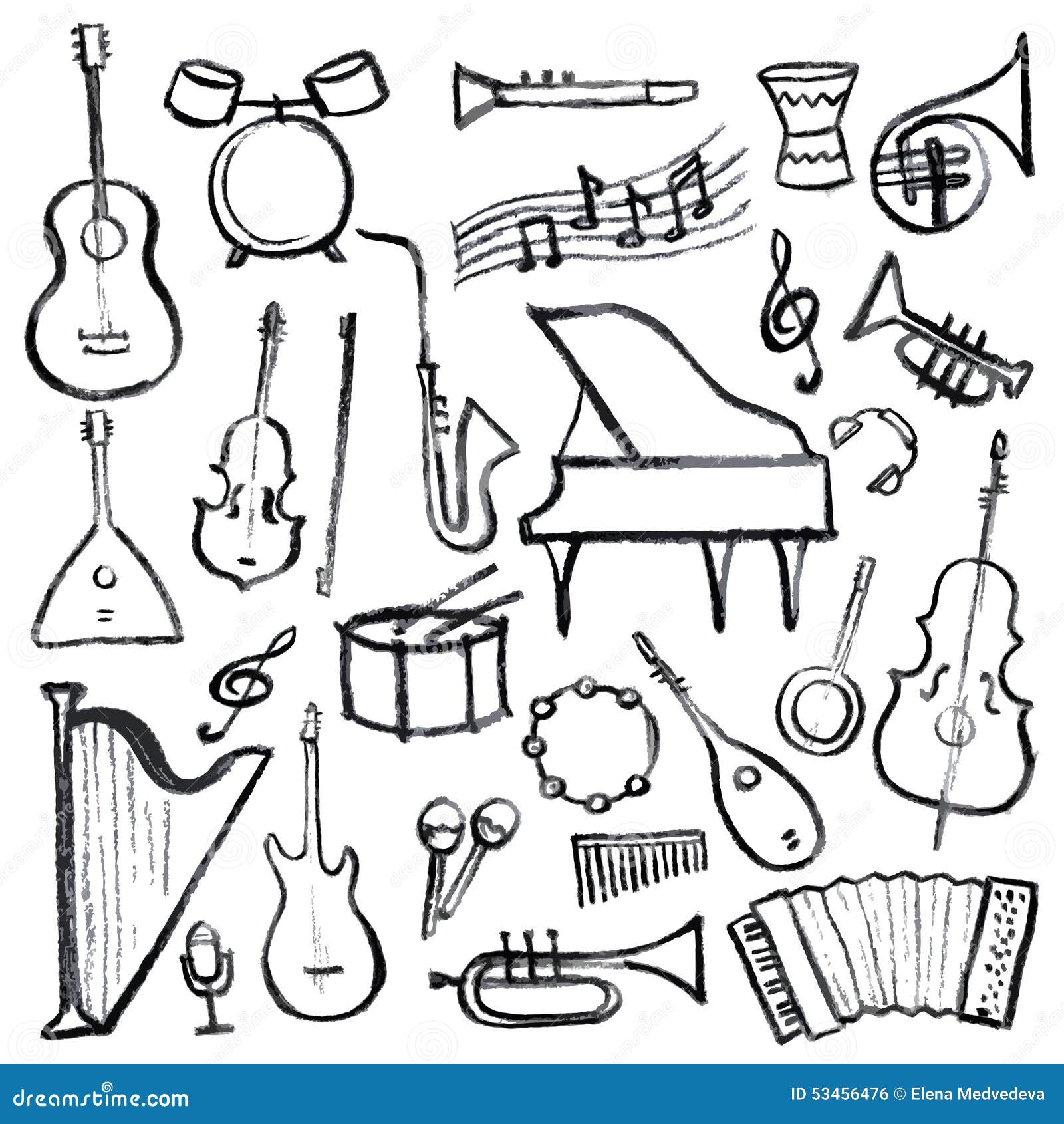 Set of music instruments stock vector. Illustration of media - 53456476