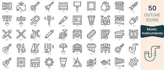 Set of Music Instruments Icons. Thin Linear Style Icons Pack Stock ...