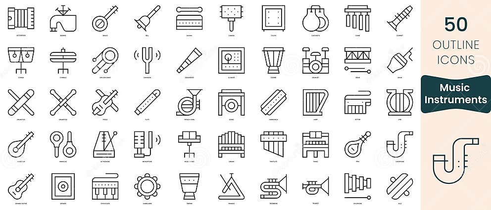 Set of Music Instruments Icons. Thin Linear Style Icons Pack Stock ...