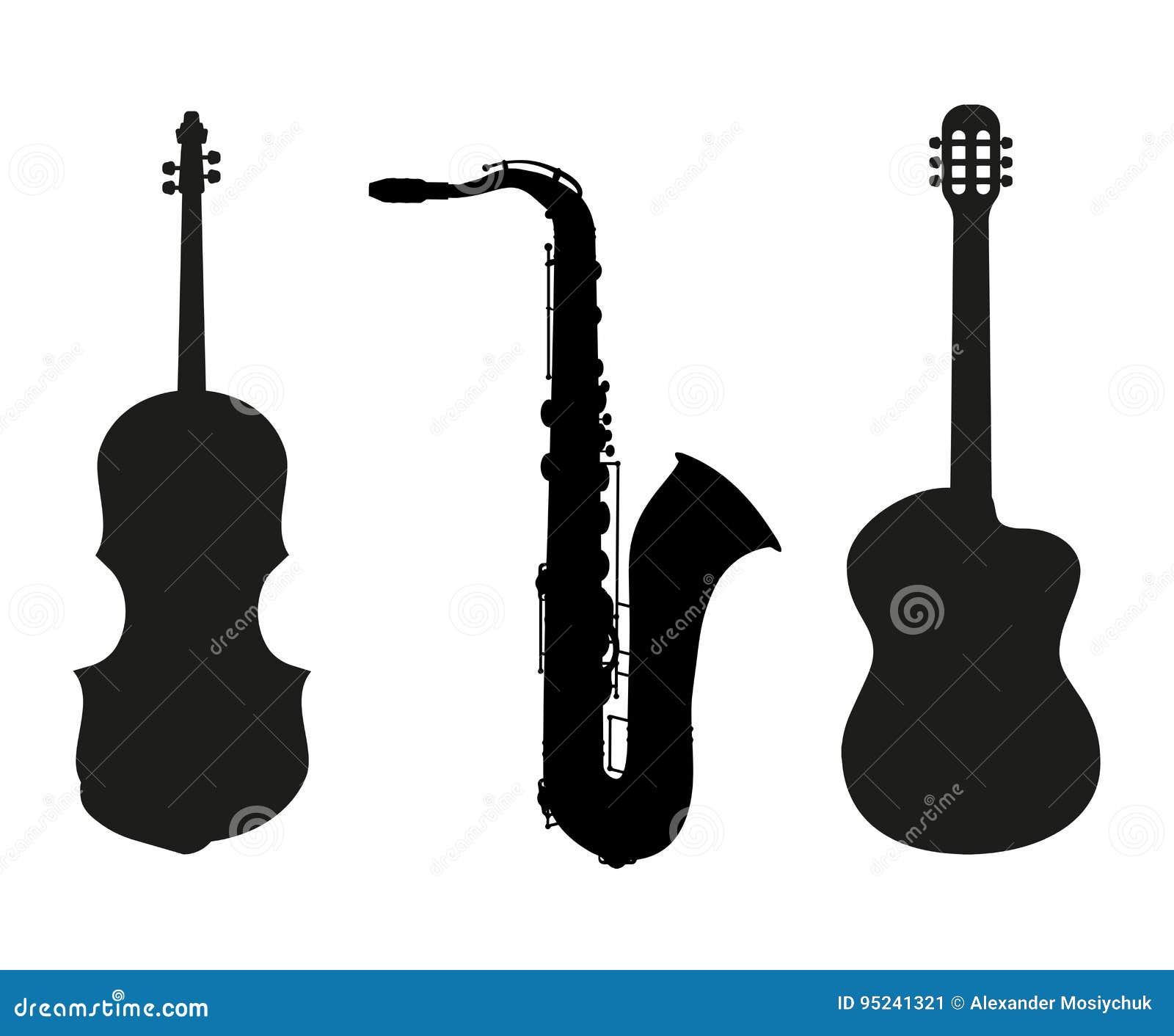 Set of Music Instruments Silhouettes Stock Vector - Illustration of ...