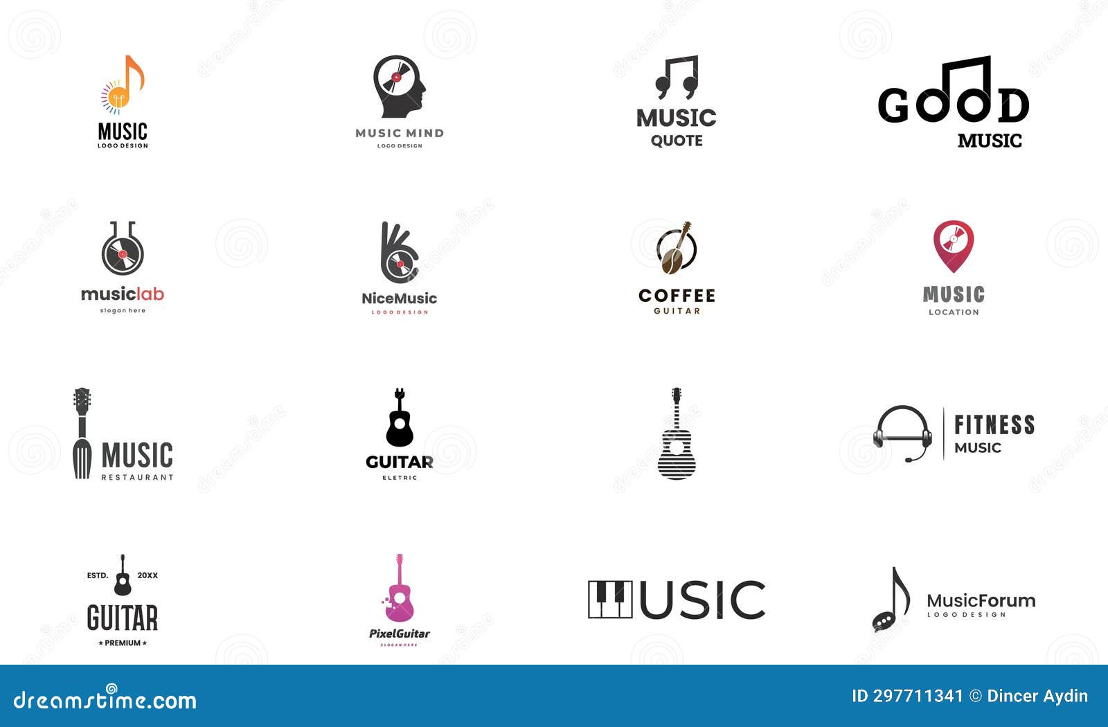 Set of Music Logos Collection Template Stock Vector - Illustration of ...
