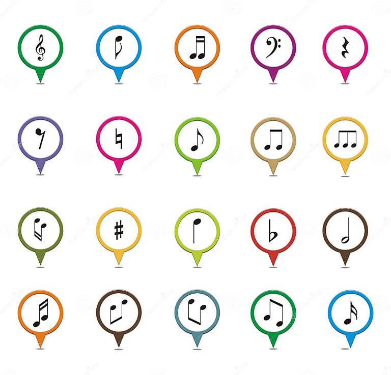 Set of music note pointer stock illustration. Illustration of crotchets ...