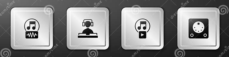 Set Music Note, Tone, DJ Playing Music, Play Square and Drum Machine ...