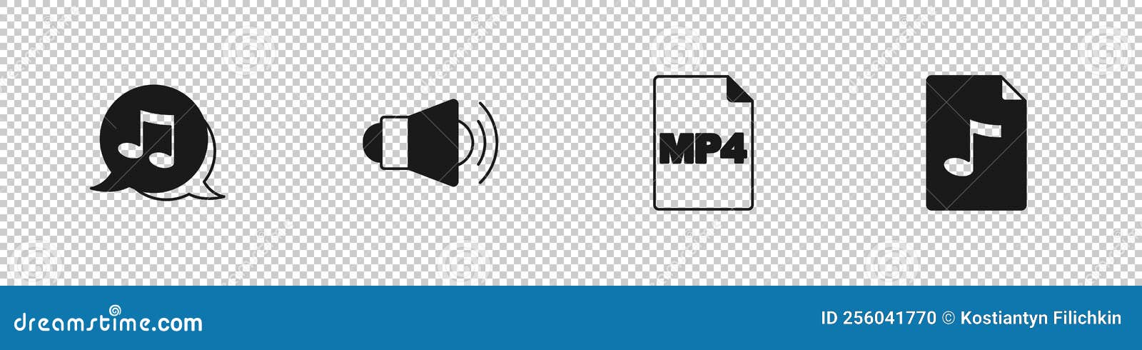 Set Music Note, Tone, Megaphone, MP4 File Document and MP3 Icon. Vector ...