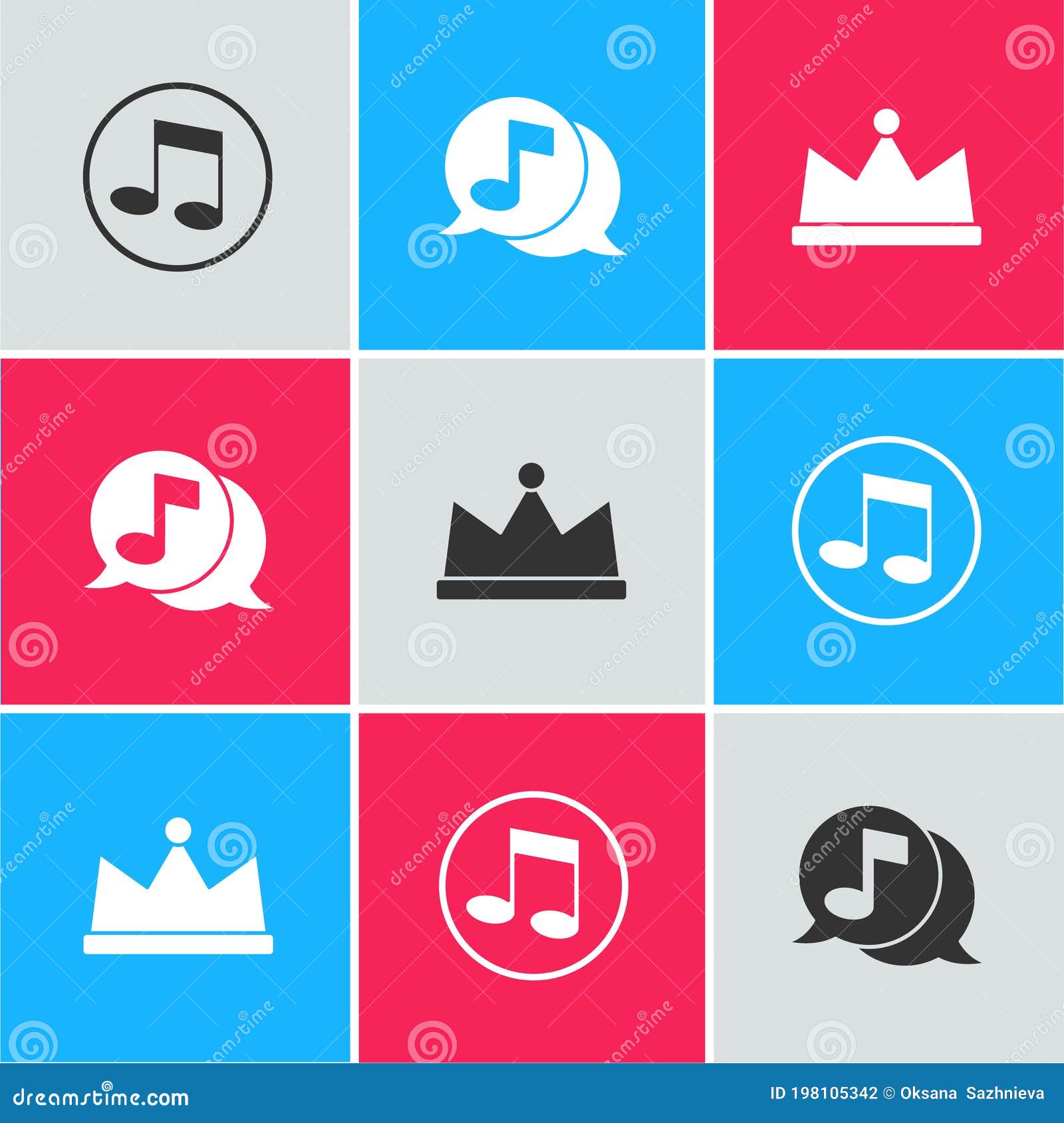Set Music Note, Tone, Musical in Speech Bubble and Crown Icon. Vector ...