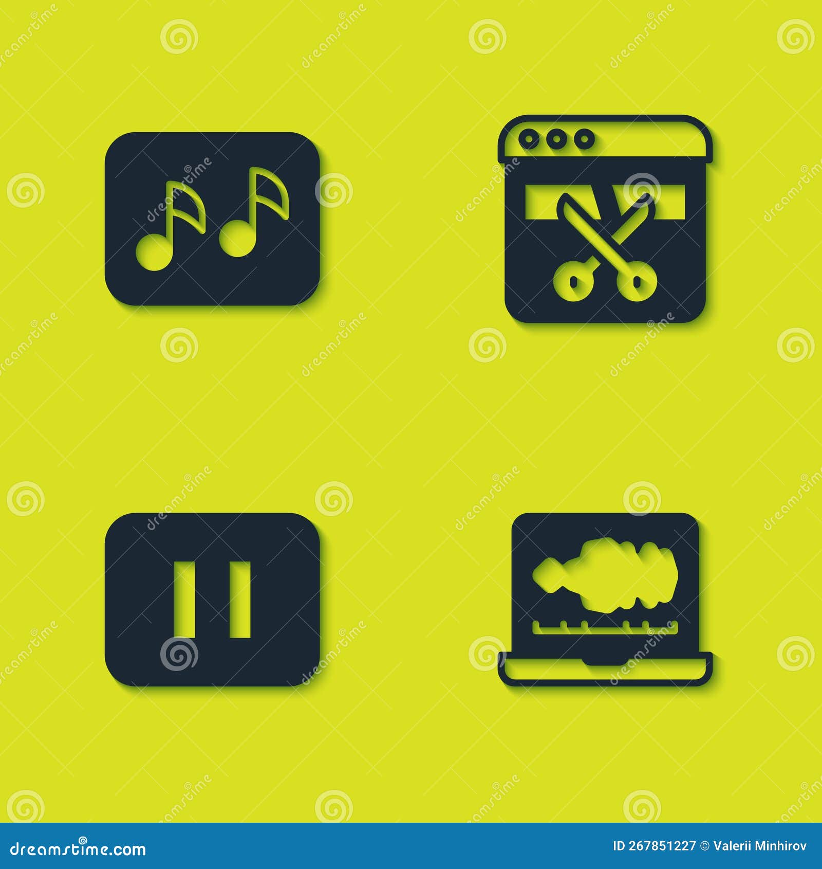 Set Music Note, Tone, Sound or Audio Recorder, Pause Button and Video ...
