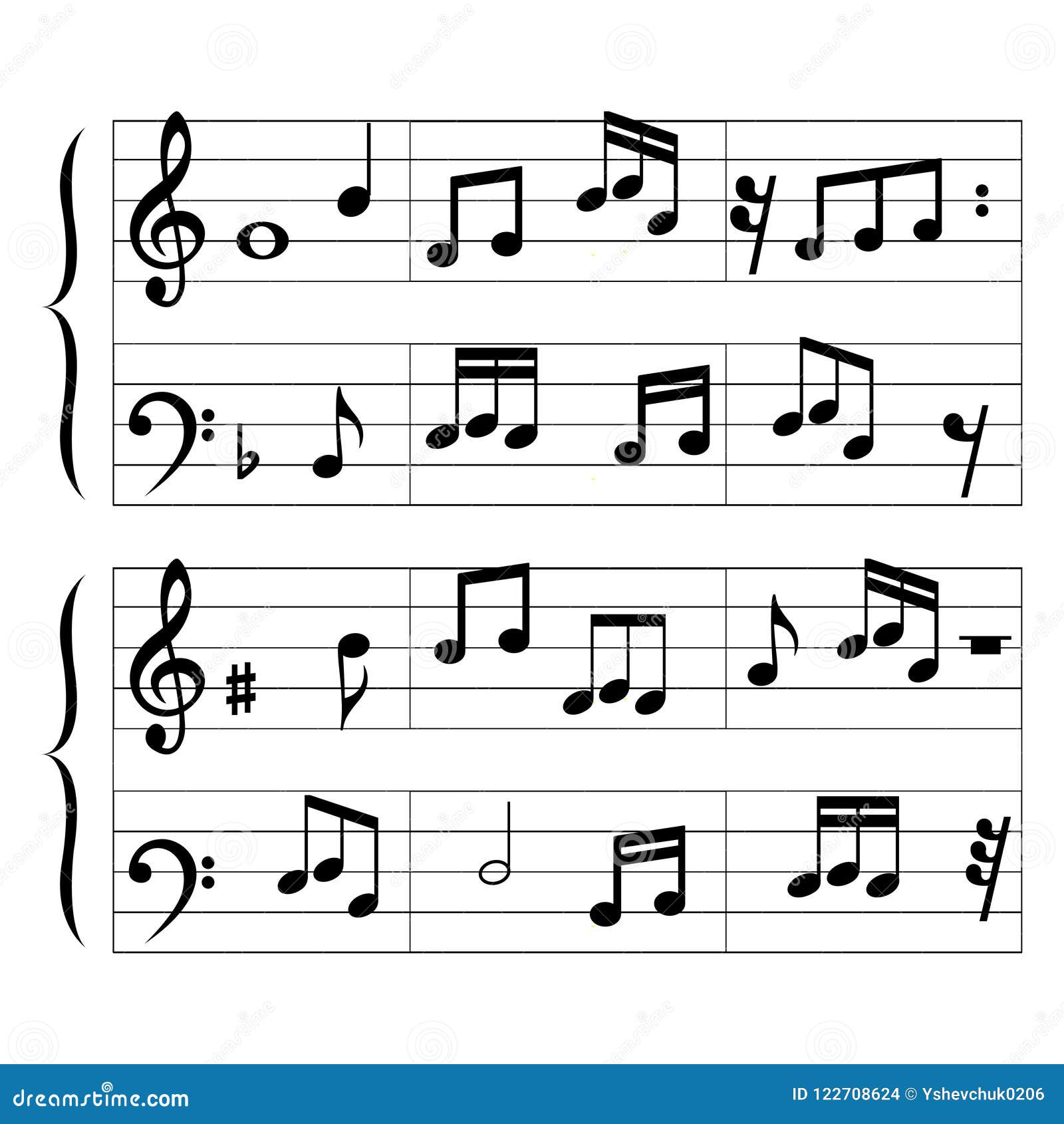 Set of Music Notes on a White Background. Vector Illustration Stock ...