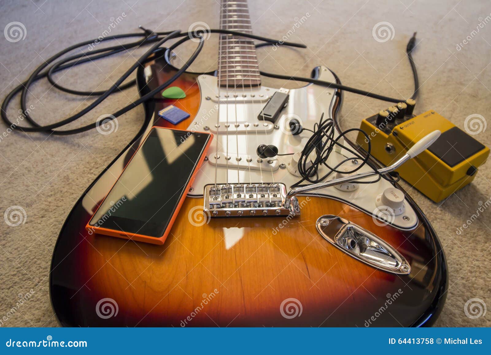 Set of Music Objects on Electric Guitar Stock Photo - Image of ...