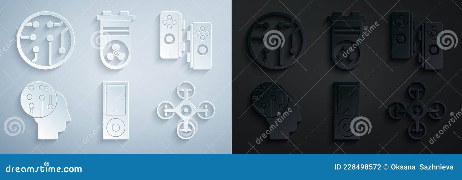 Set Music Player, Gamepad, Human Brain As Digital Circuit Board, Drone ... Set Music Player, Gamepad, Human Brain As Digital Circuit Board, Drone ...