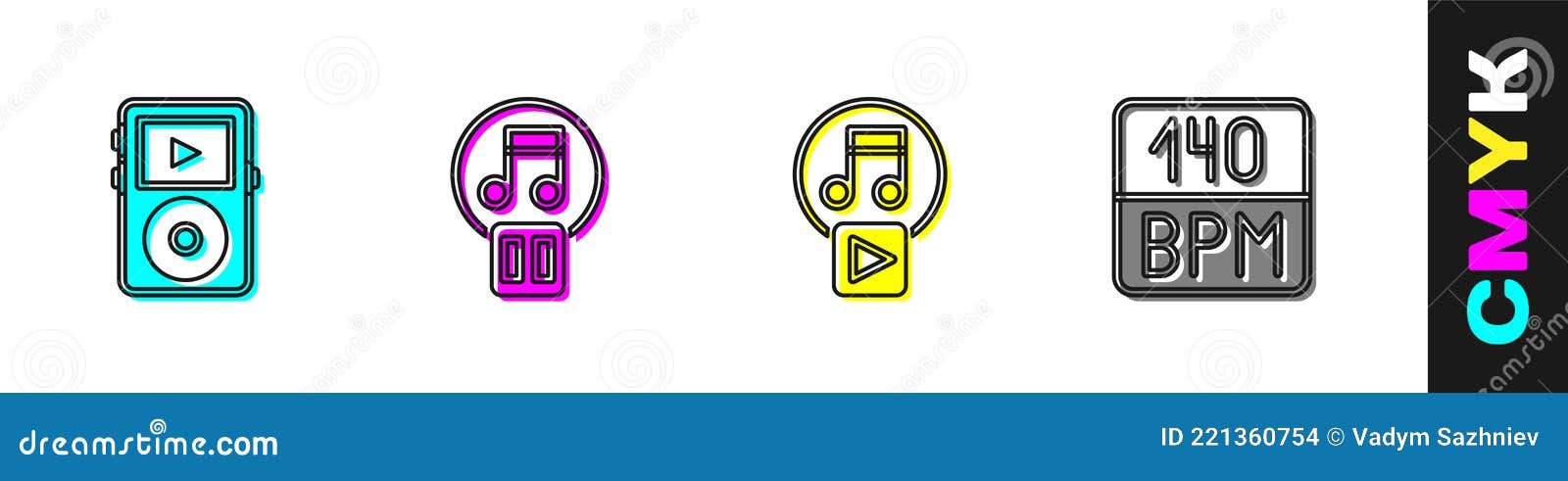 Set Music Player, Pause Button, Play in Square and Bitrate Icon. Vector ...