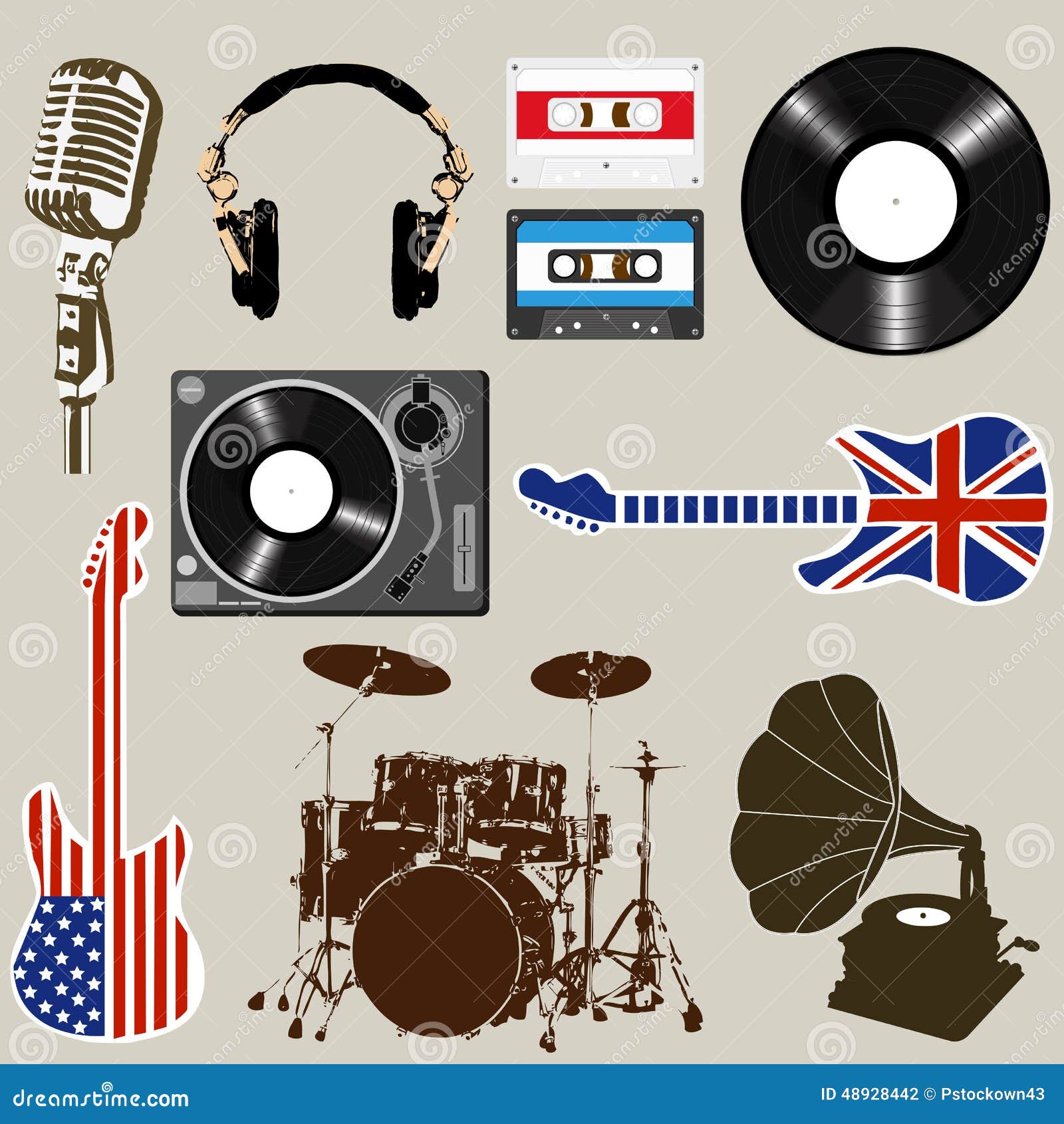 Set of Music and Sound Objects Stock Vector - Illustration of audio ...
