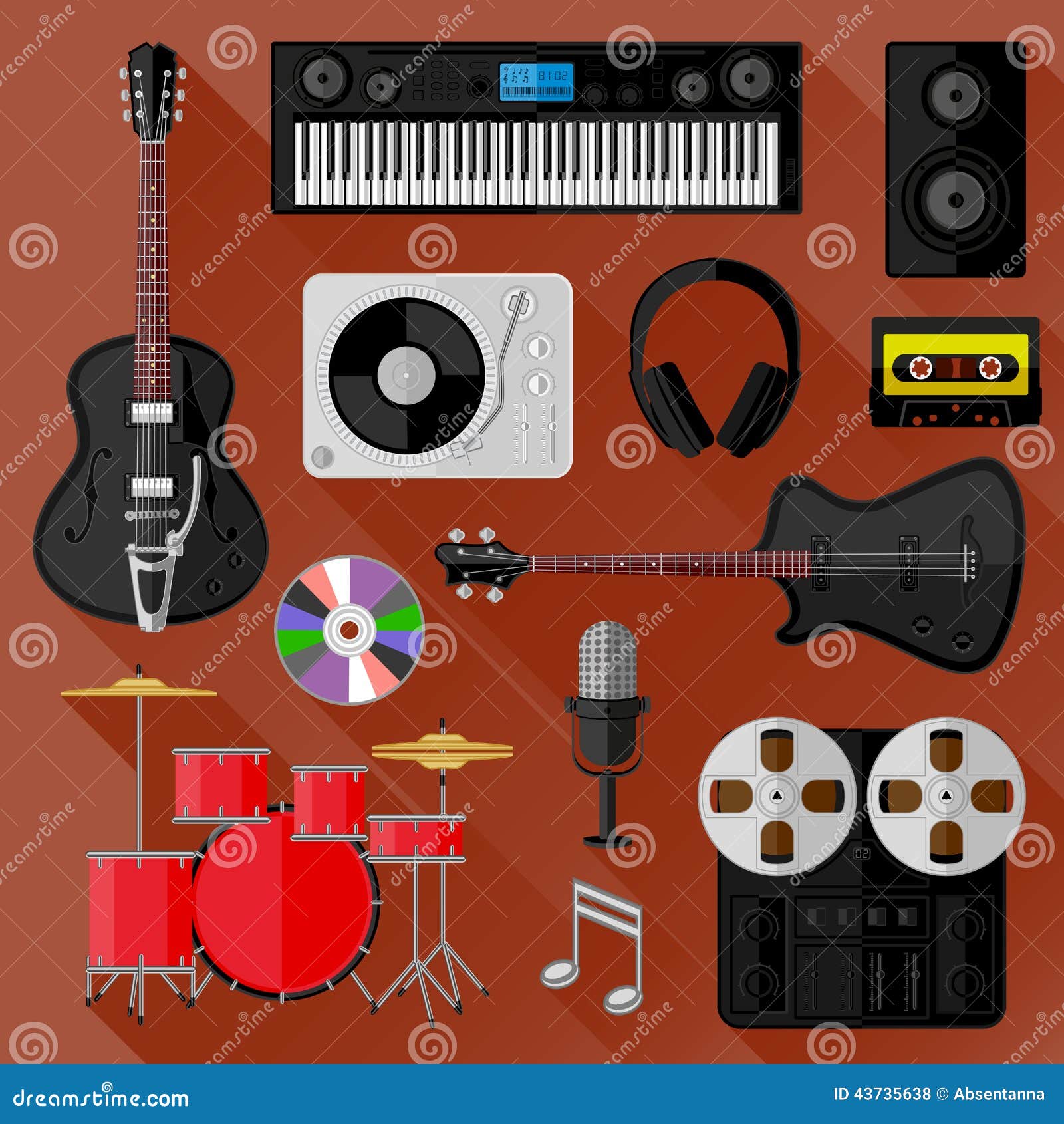 Set of Music and Sound Objects. Flat Design Stock Vector - Illustration ...