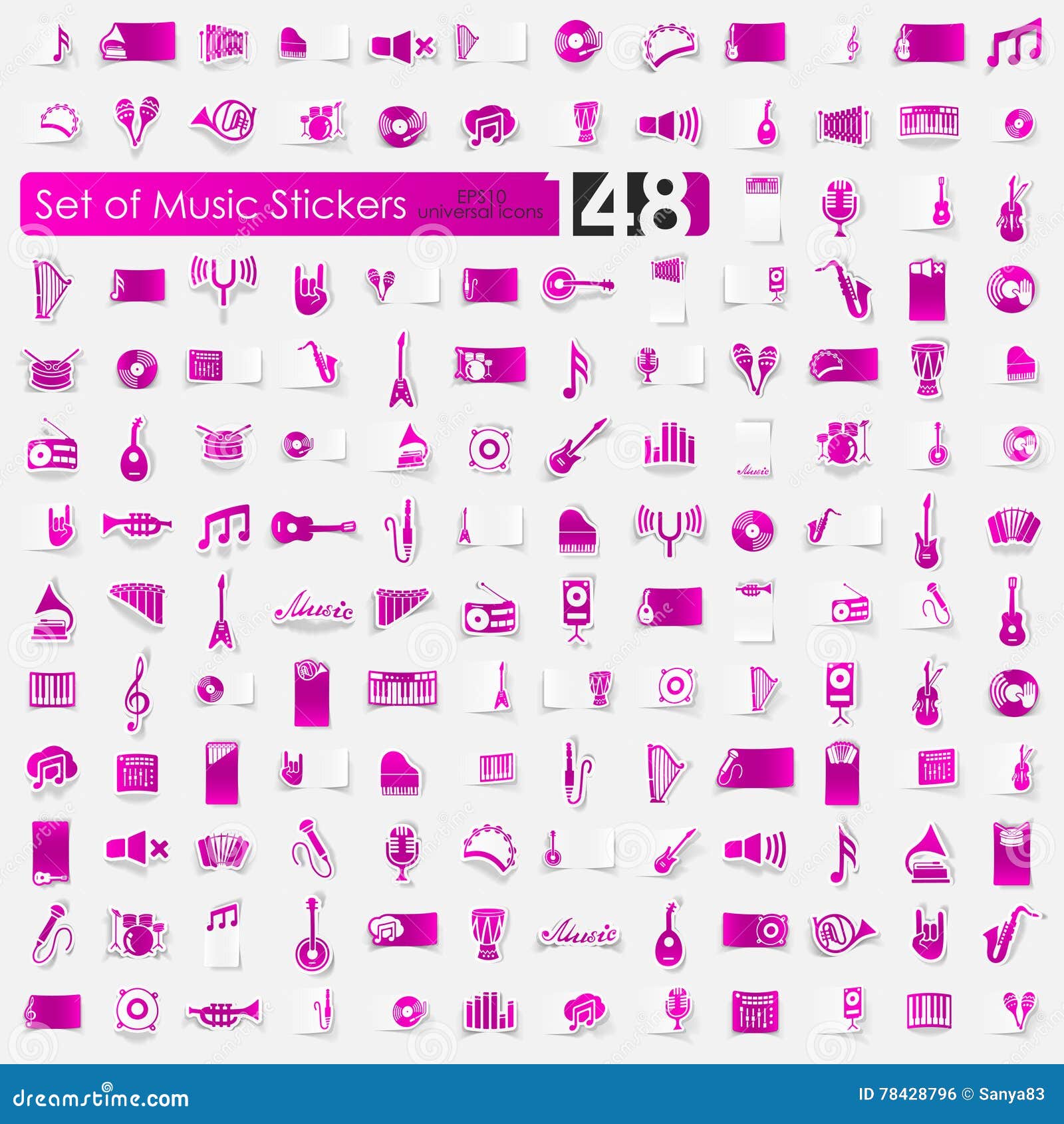 Set of music stickers stock vector. Illustration of abstract - 78428796