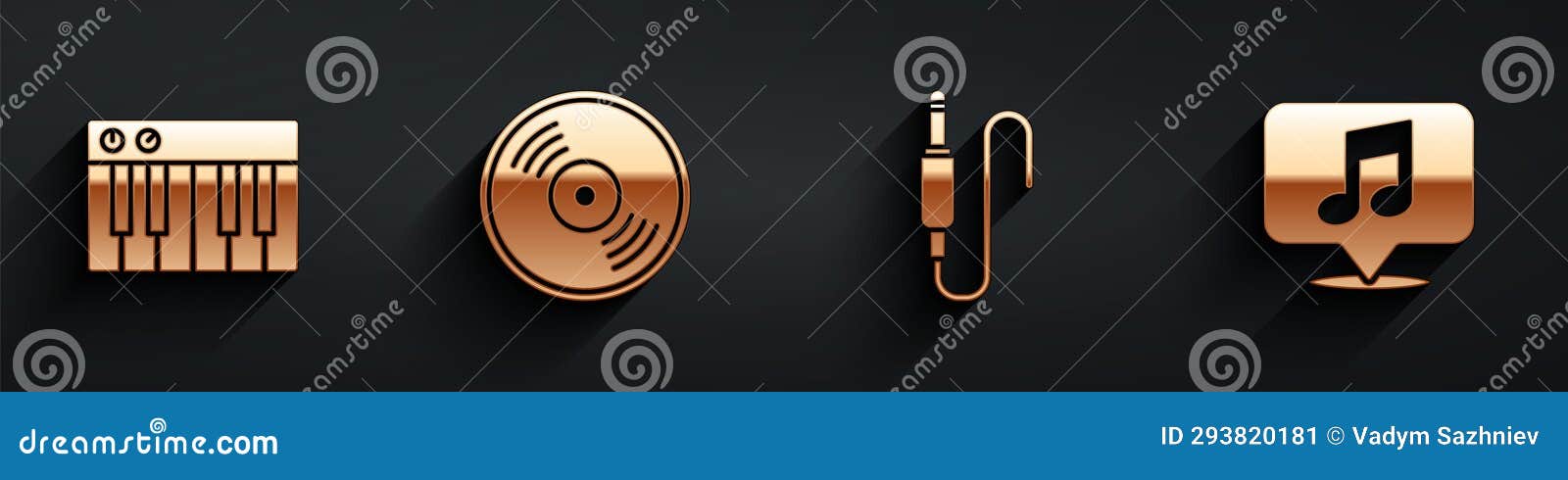 Set Music Synthesizer, Vinyl Disk, Audio Jack and Musical Note in ...