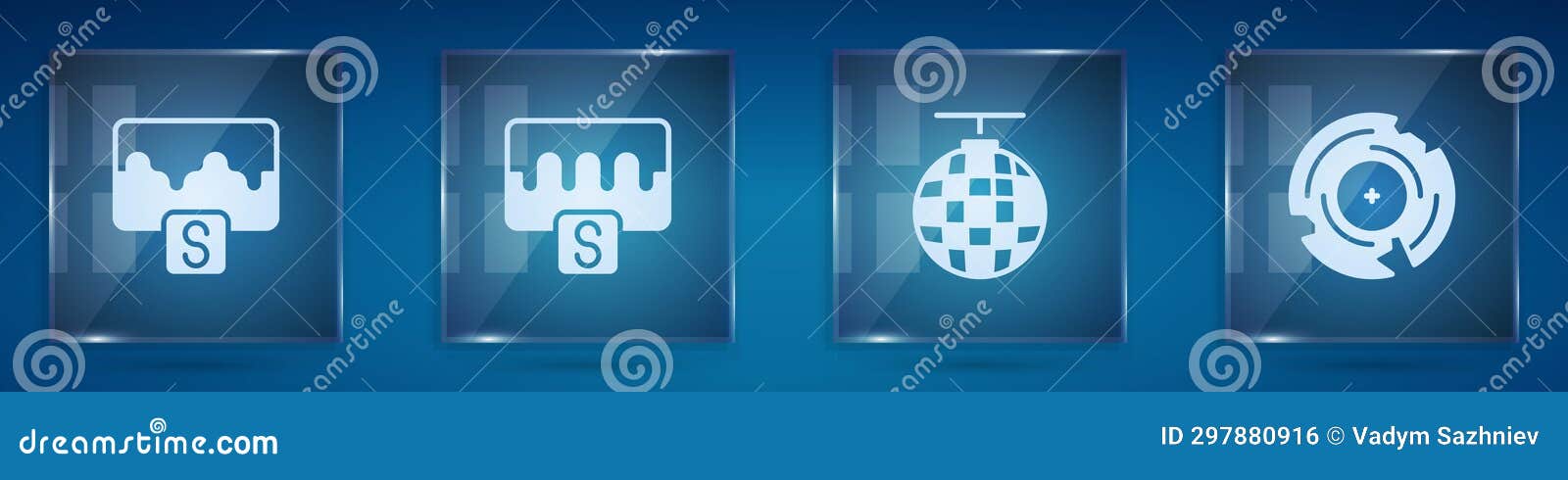 Set Music Wave Equalizer, , Disco Ball and Vinyl Disk. Square Glass ...