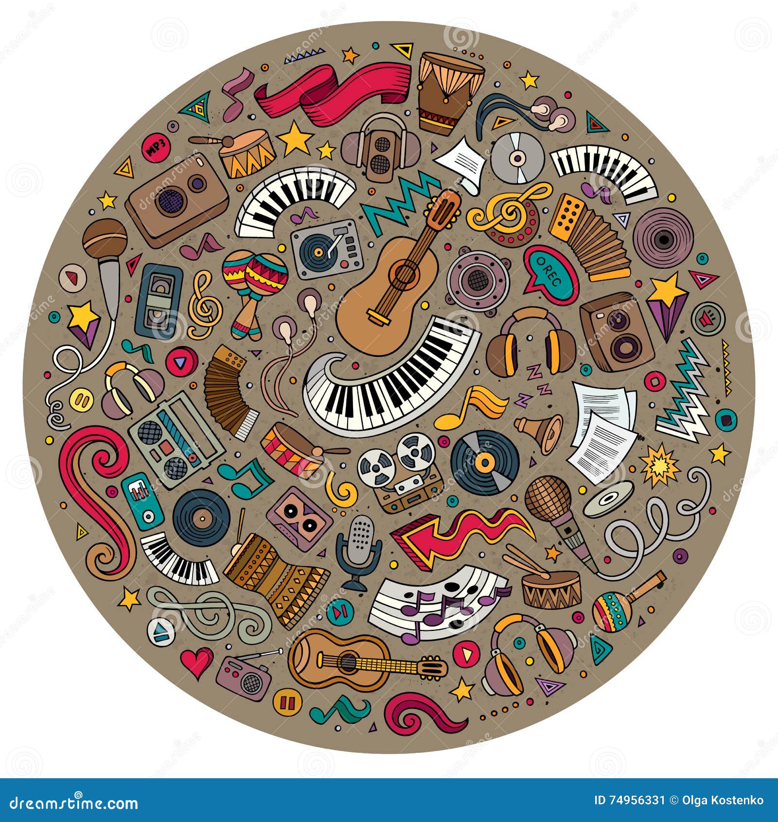 Set of Musical Cartoon Doodle Objects Stock Vector - Illustration of ...