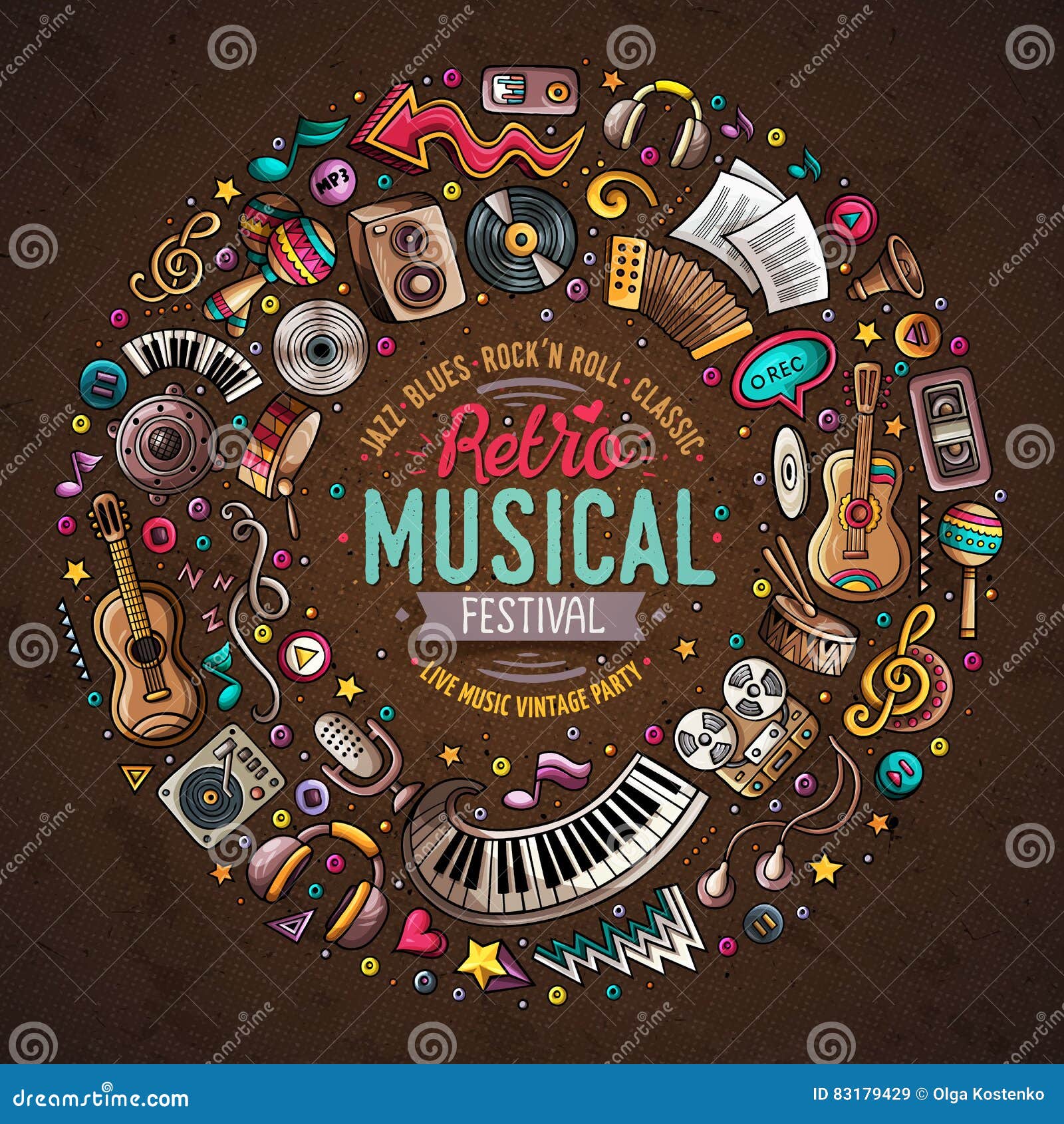 Set of Musical Cartoon Doodle Objects, Symbols and Items Stock Vector ...