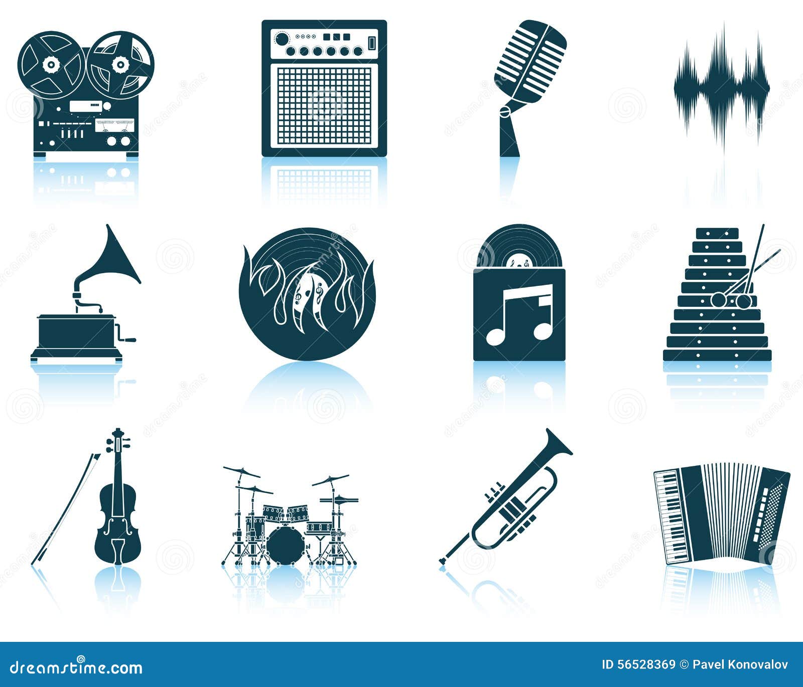 Set of musical icons stock vector. Illustration of monitor - 56528369
