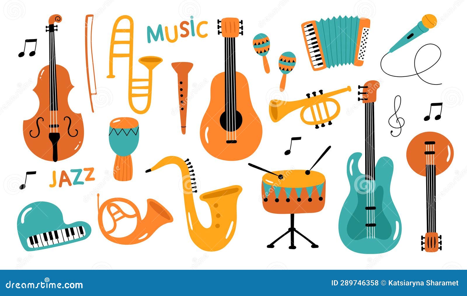 Set of Musical Instruments in Cartoon Style Isolated on White ...