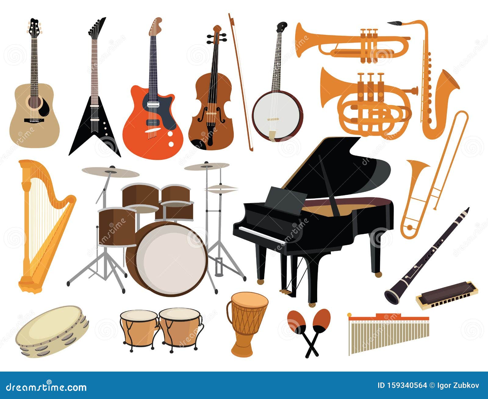 Set of Musical Instruments. Collection of Cartoon Elements for the ...