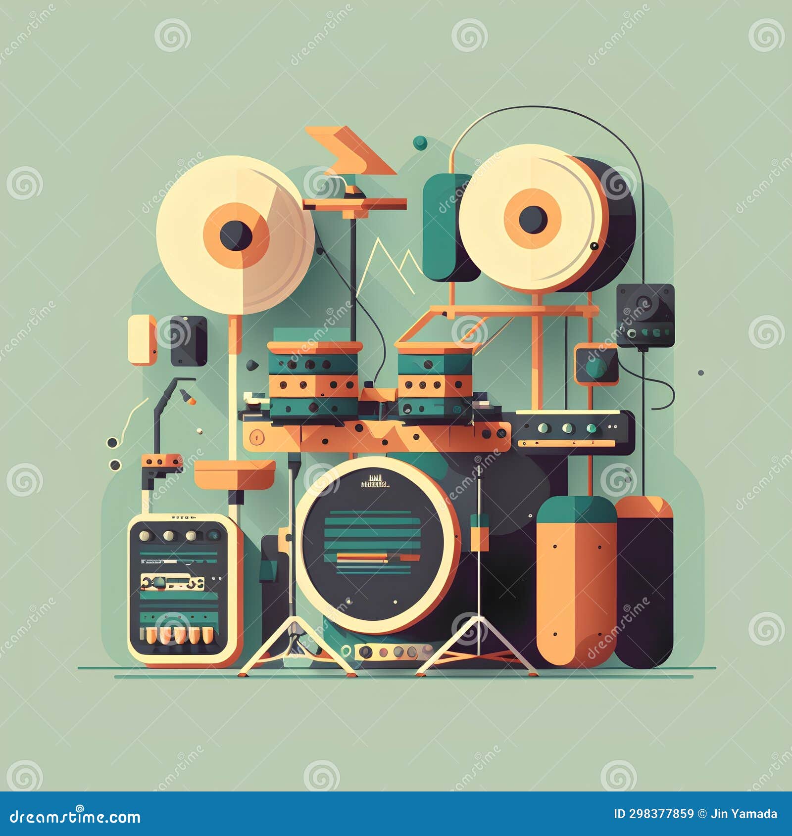 Set of Musical Instruments and Equipment in Flat Style. Vector ...