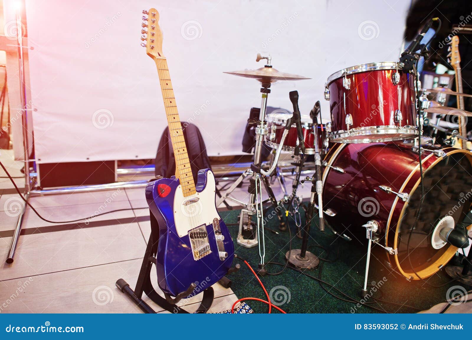 Set of Musical Instruments. Guitar and Drums Stock Photo - Image of ...