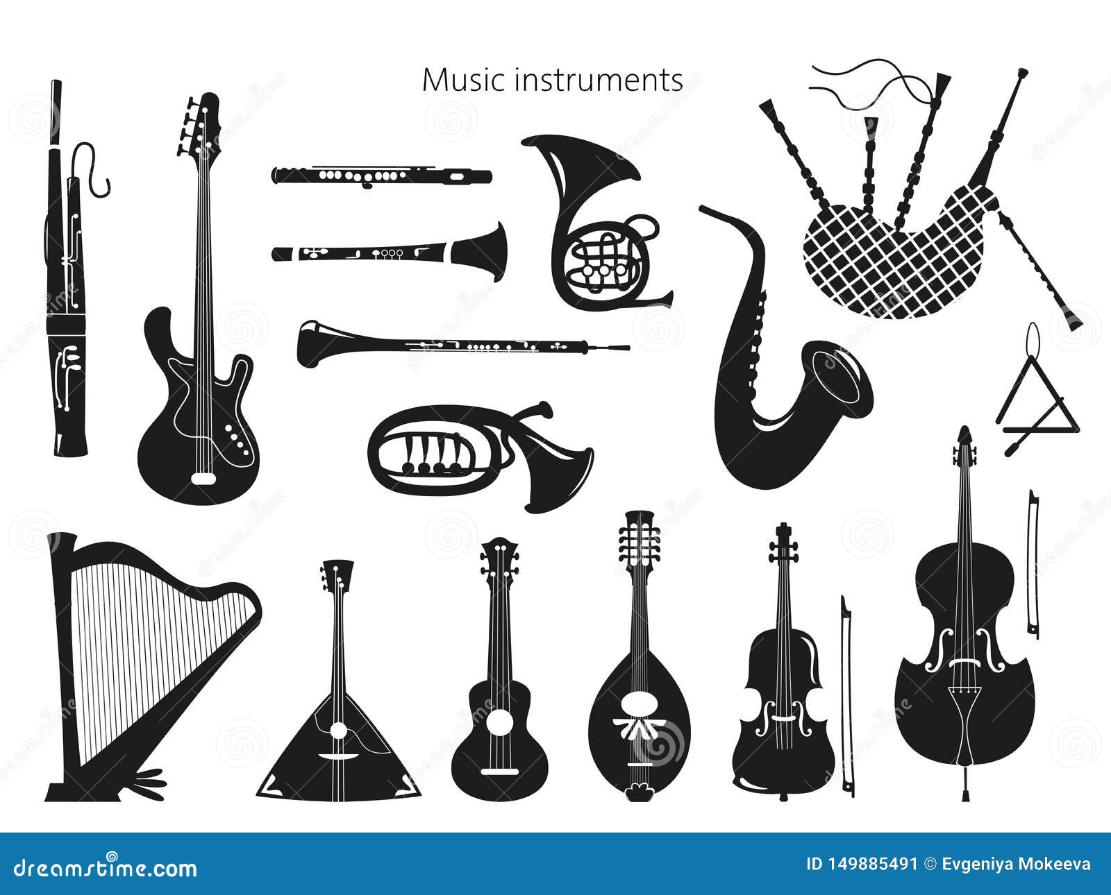 Set of Musical Instruments on the White Background Stock Illustration ...