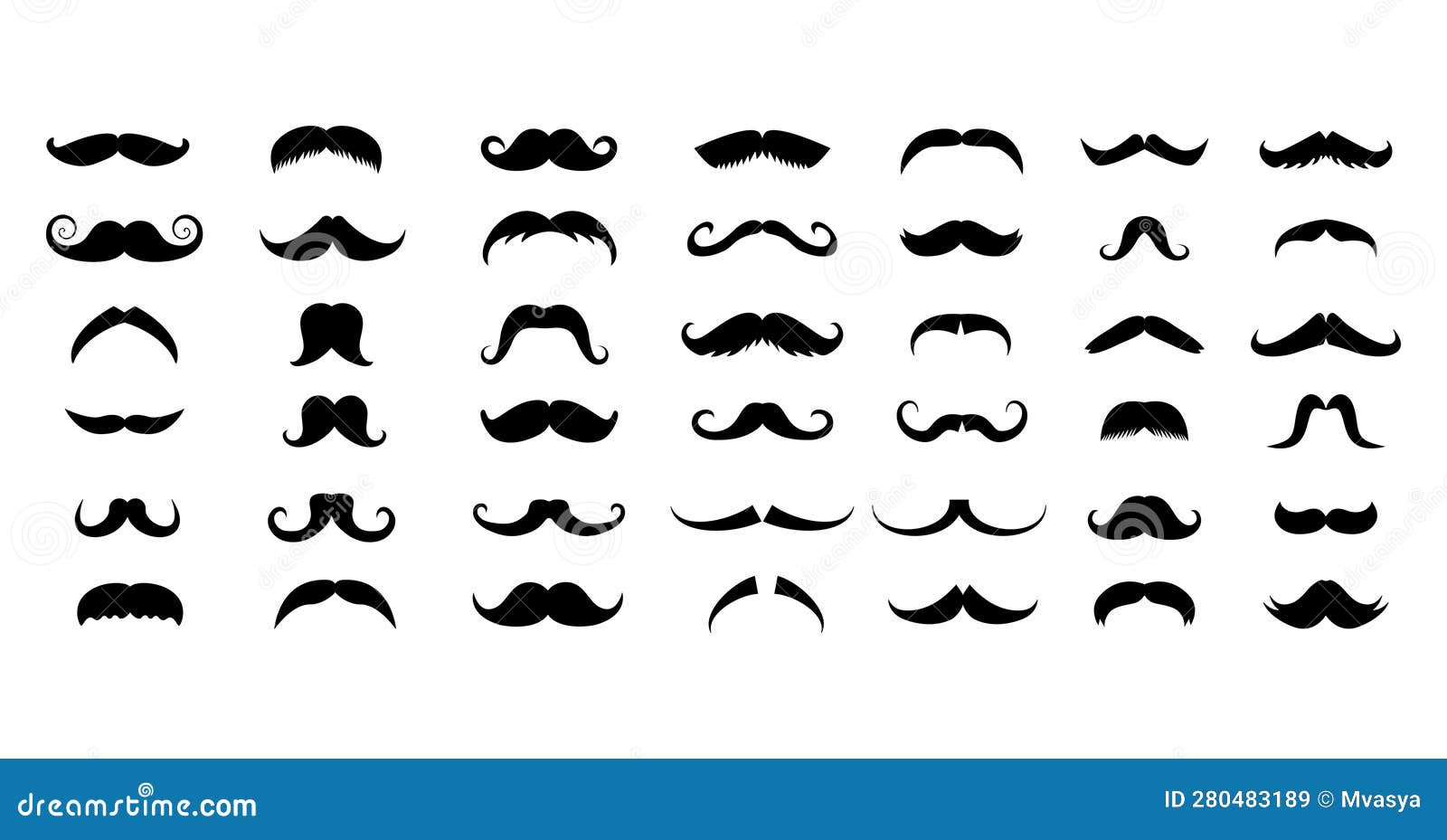 Mustache Collection. Black Silhouette Of The Mustache Set Isolated On ...