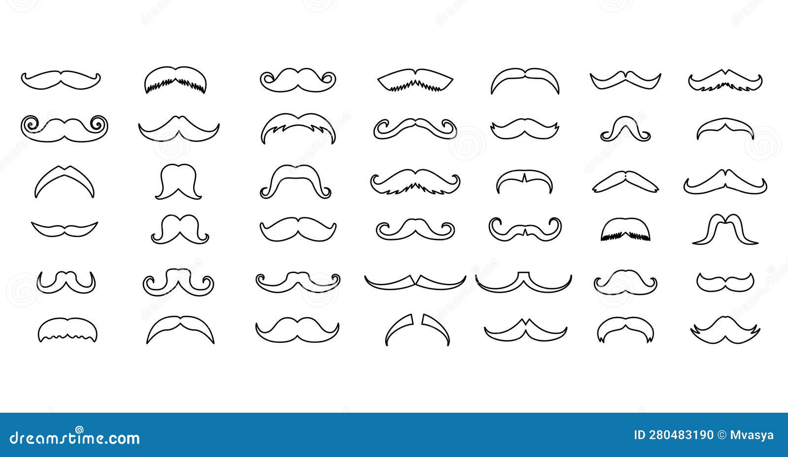 Mustache Collection. Black Silhouette Of The Mustache Set Isolated On ...
