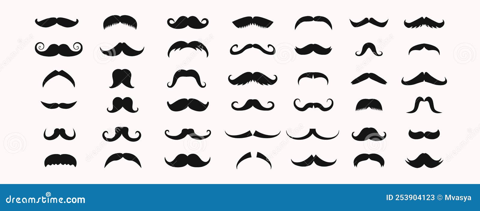 Mustache Collection. Black Silhouette Of The Mustache Set Isolated On ...