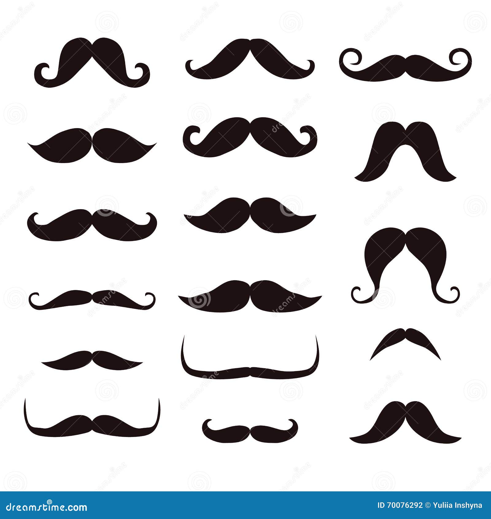 Set Mustache, Isolated on White Background Stock Vector - Illustration ...