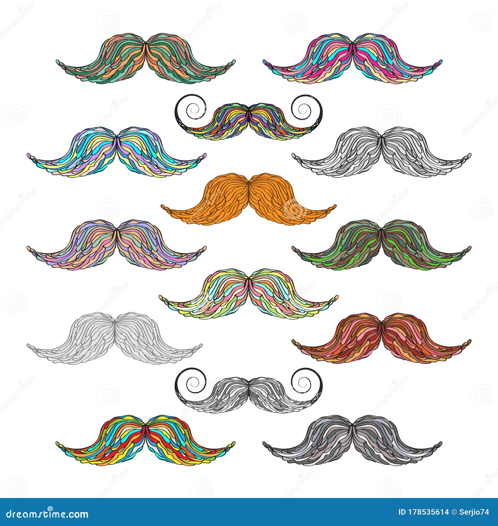 Set of Mustaches on White Background Stock Vector - Illustration of ...