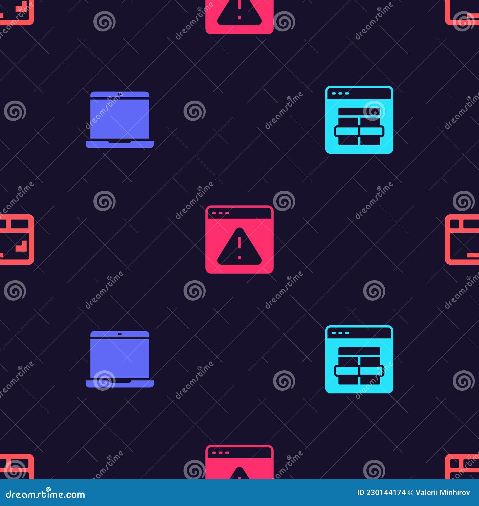 Set Mysql Code Laptop Browser With Exclamation Mark And Keyboard On Seamless Pattern Vector 3020
