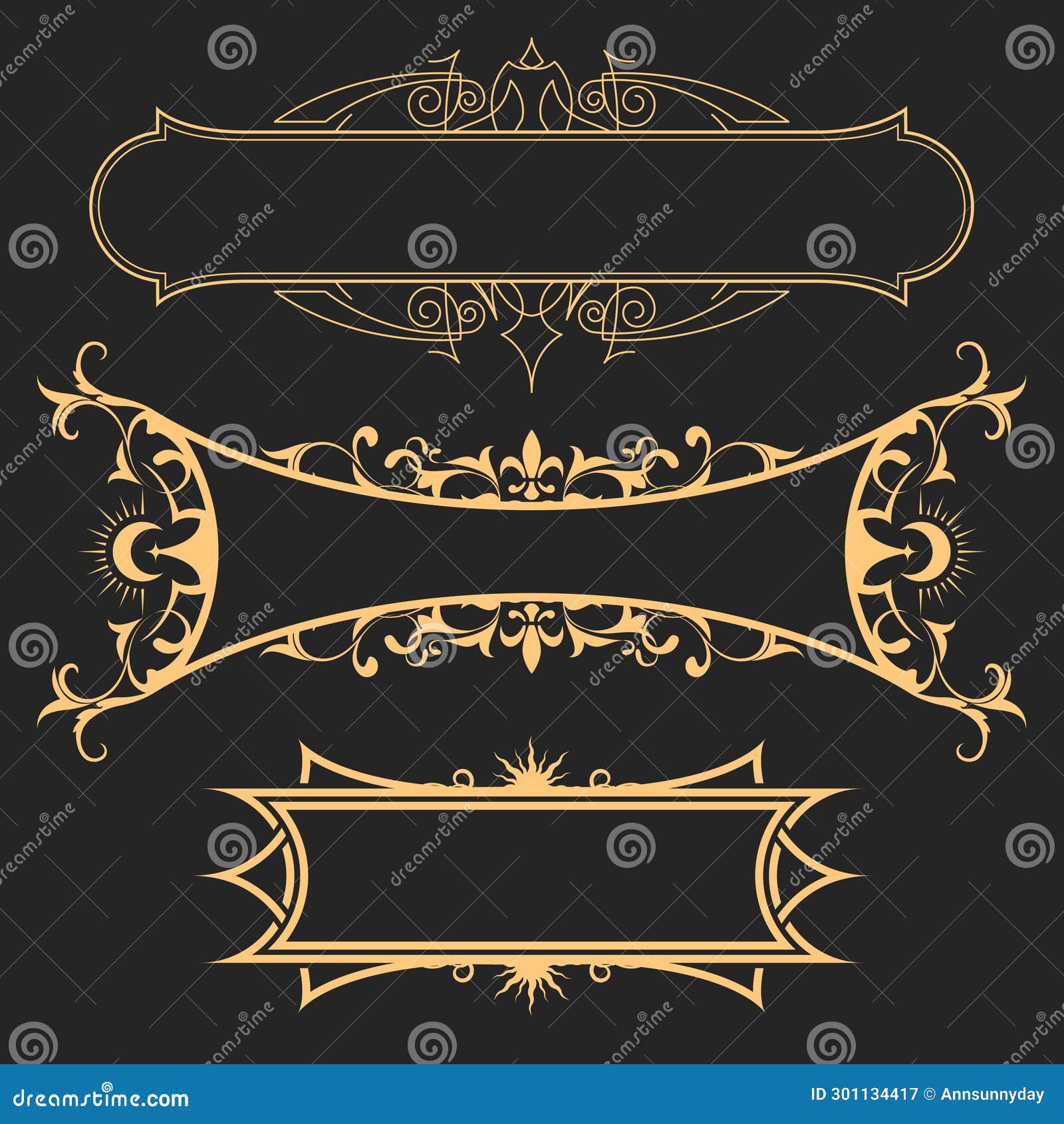 Set of Mystic Style Banners with Ornamental Border, Tarot Style Frames ...