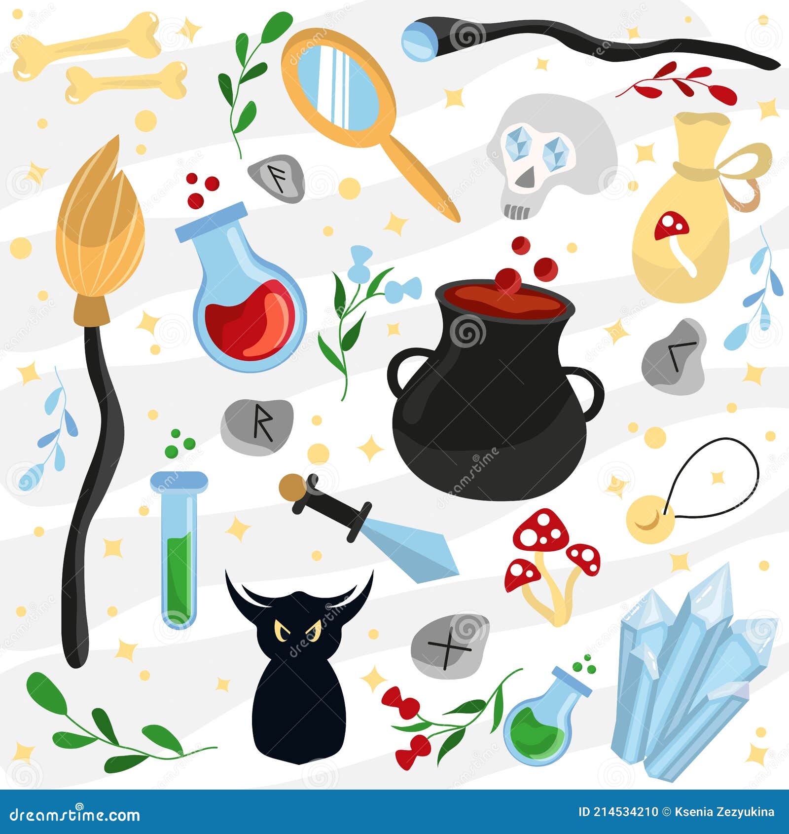 A Set of Mystical and Magical Elements. Vector Illustration. Items for ...