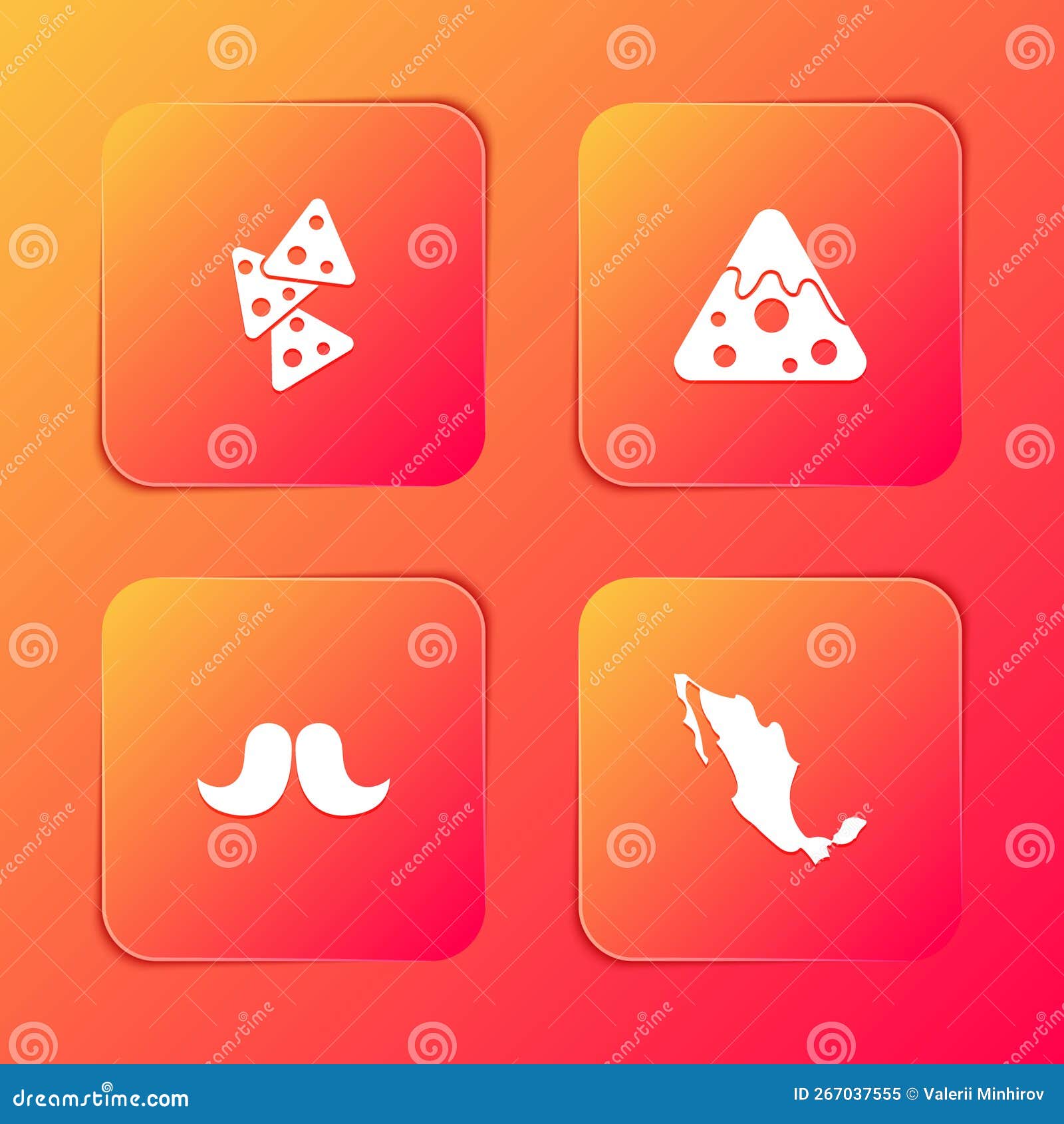 Set Nachos, , Mustache and Map of Mexican Icon. Vector Stock Vector ...