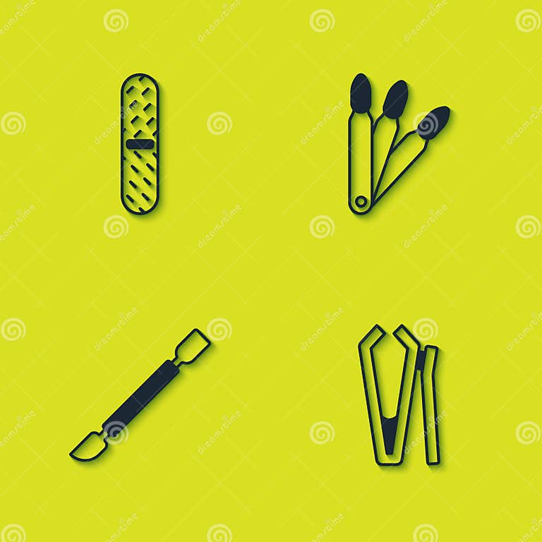 Set Nail File, Cutter, Cuticle Pusher and False Nails Icon. Vector ...