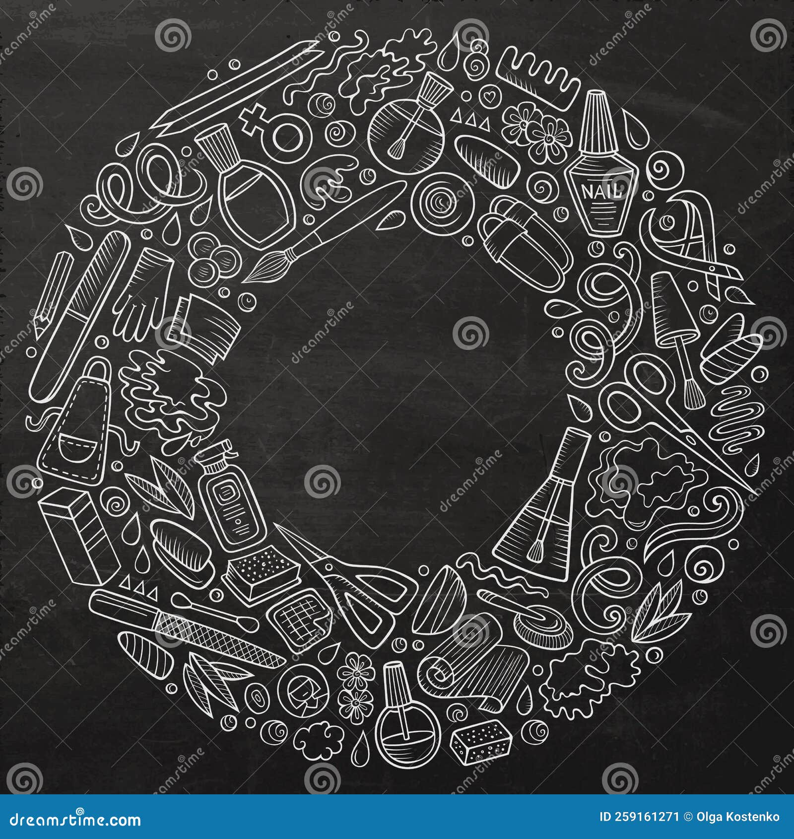 Set of Nail Salon Cartoon Doodle Objects, Symbols and Items Stock ...