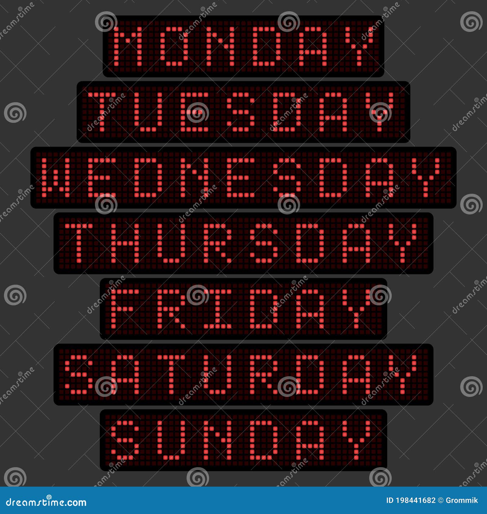 Set of Names of Days of the Week in the Form of an Electronic Tableau ...