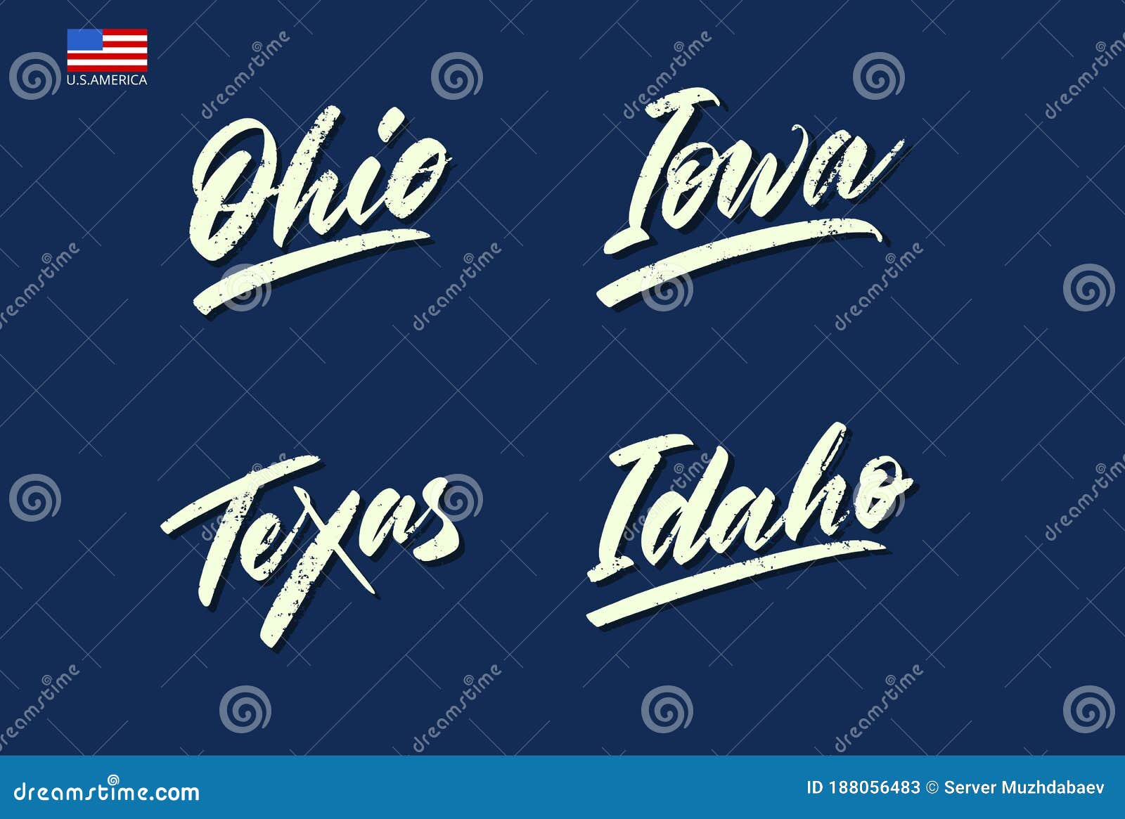 Set of the Names of the States of America Written with a Brush. Stock ...