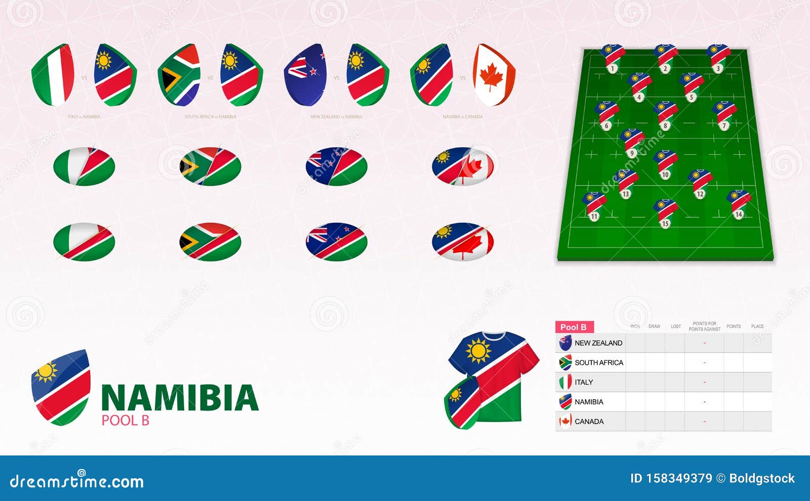 Set for Namibia rugby team stock vector. Illustration of jerseys ...