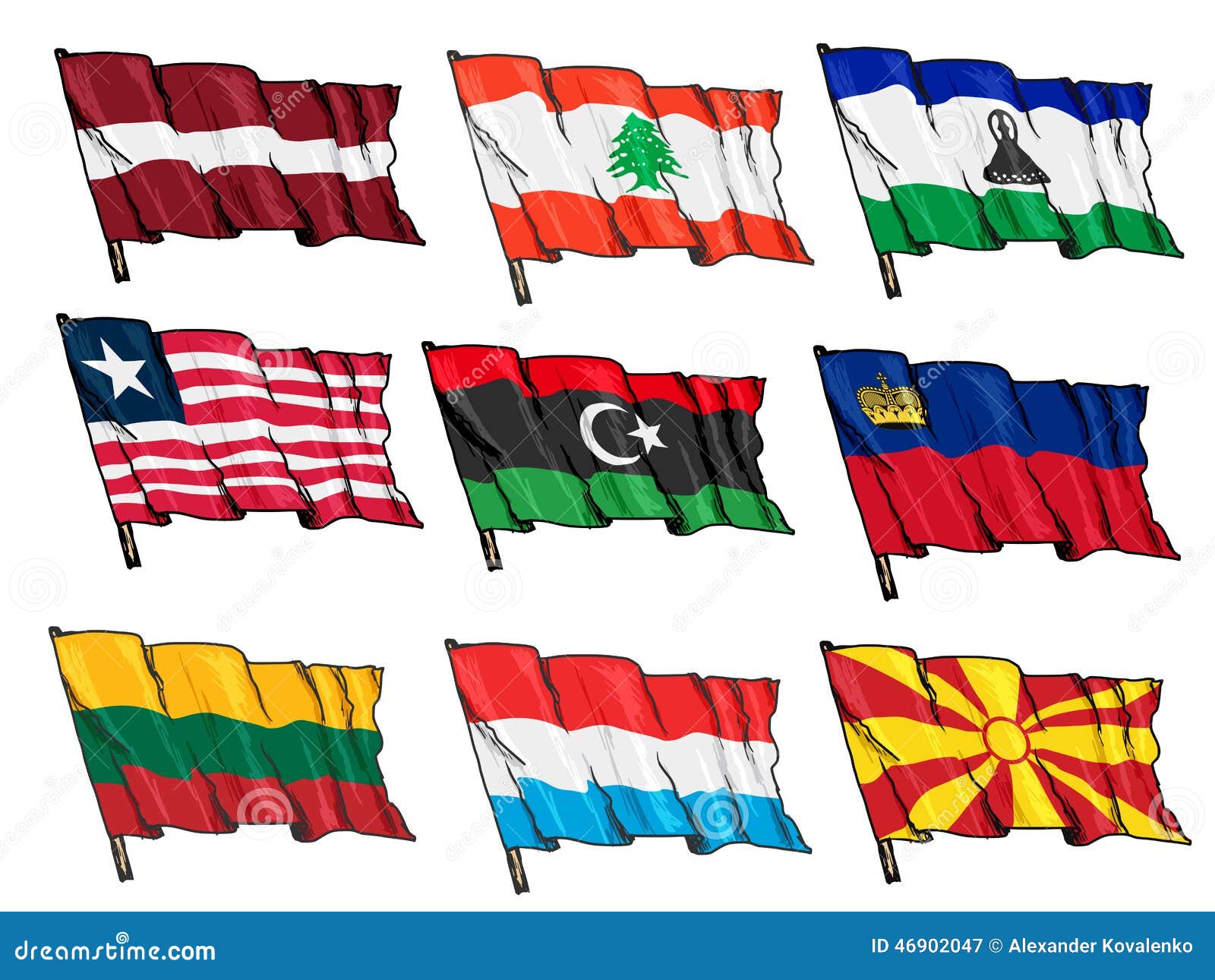 Set Of National Flags Cartoon Vector | CartoonDealer.com #46902047