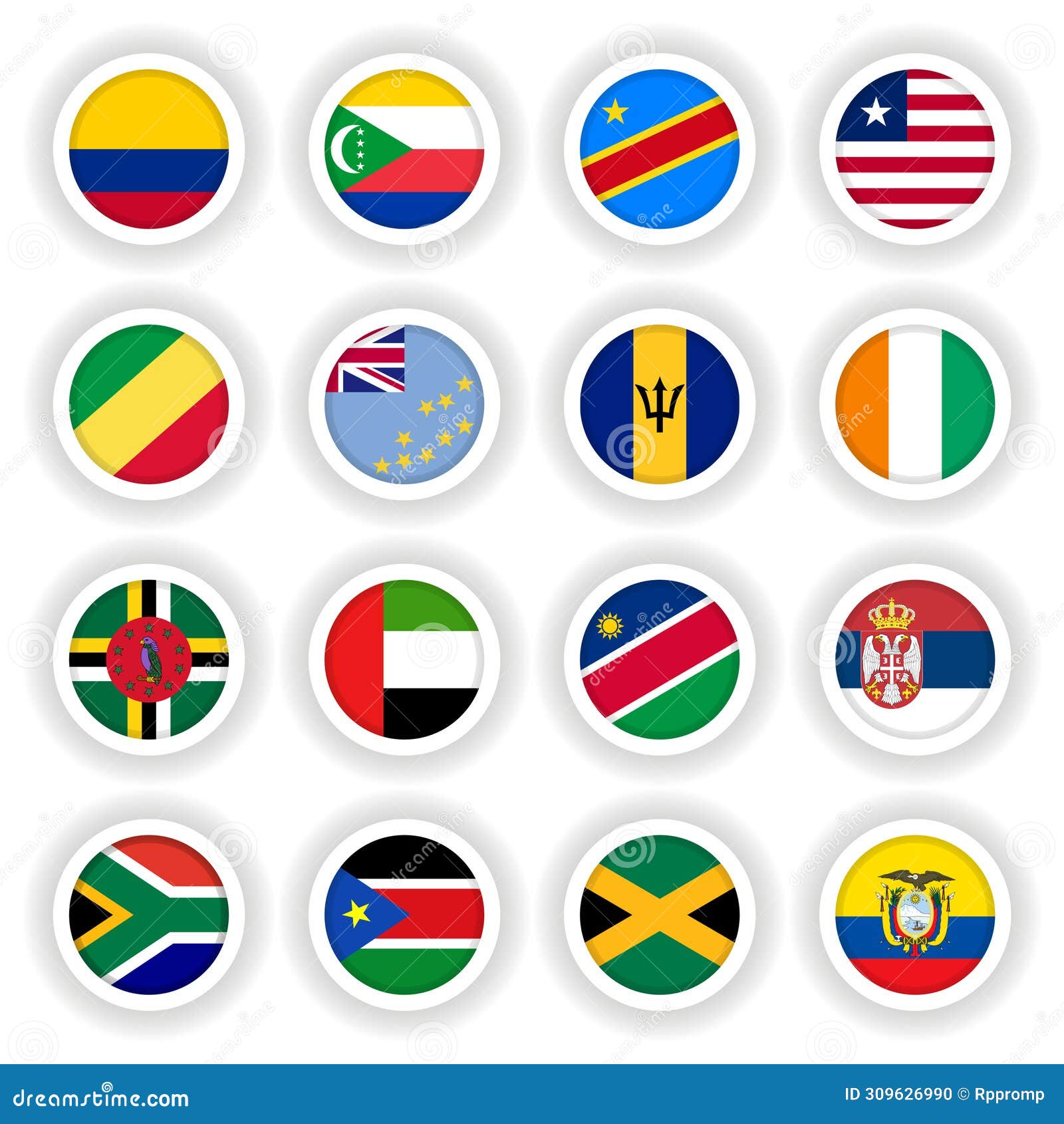 Set of National Round Flags with Shadow Stock Vector - Illustration of ...