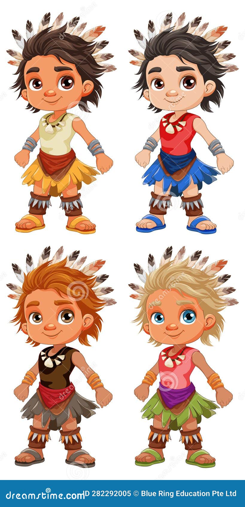 Set of Native American Cartoon Character Stock Vector - Illustration of ...