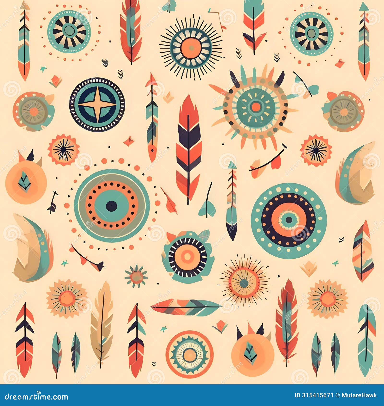 Set of Native American Symbols in Retro Style. Vector Illustration ...