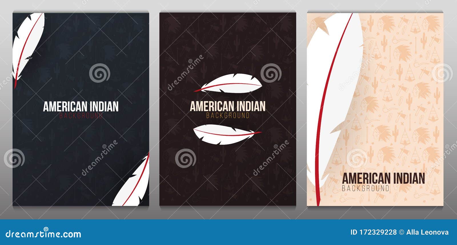 Set of Native North American Indian Banners with Feather and Hand Draw ...