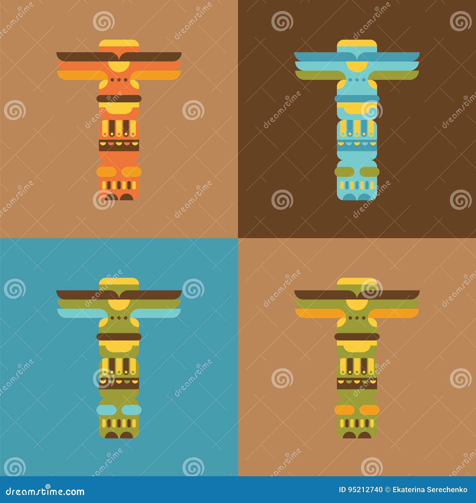 Set of Native Traditional Totem Pole Stock Vector - Illustration of ...