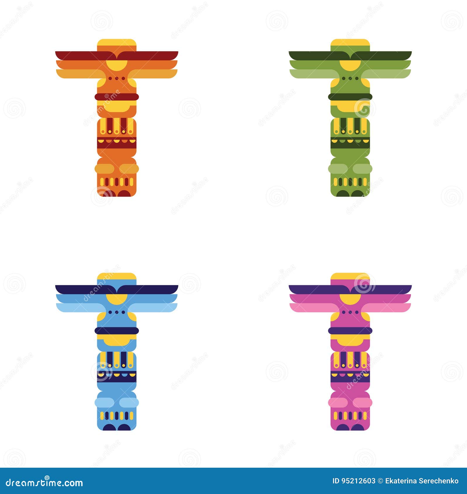Set of Native Traditional Totem Pole Stock Vector - Illustration of ...
