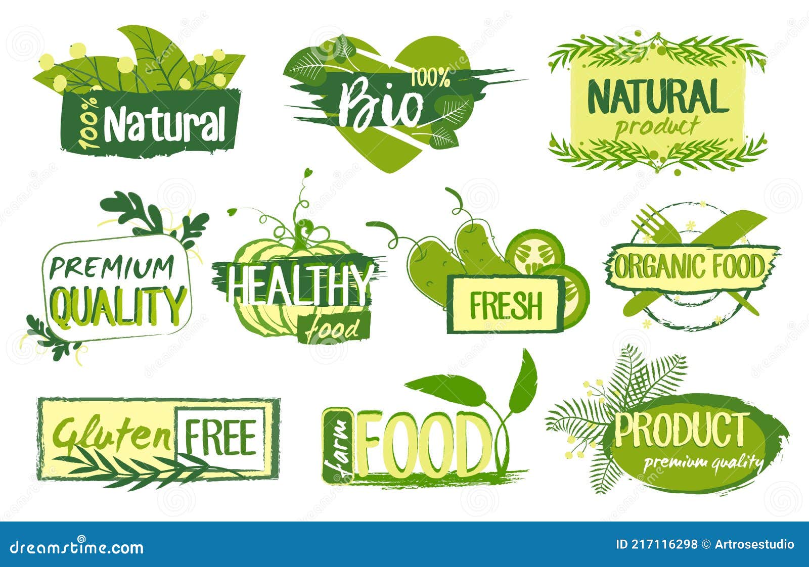Set Natural Food Stickers, Vector Illustration Stock Vector ...