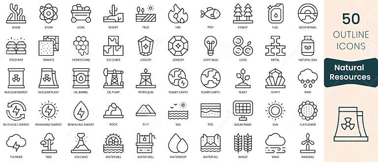 Set of Natural Resources Icons. Thin Linear Style Icons Pack Stock ...
